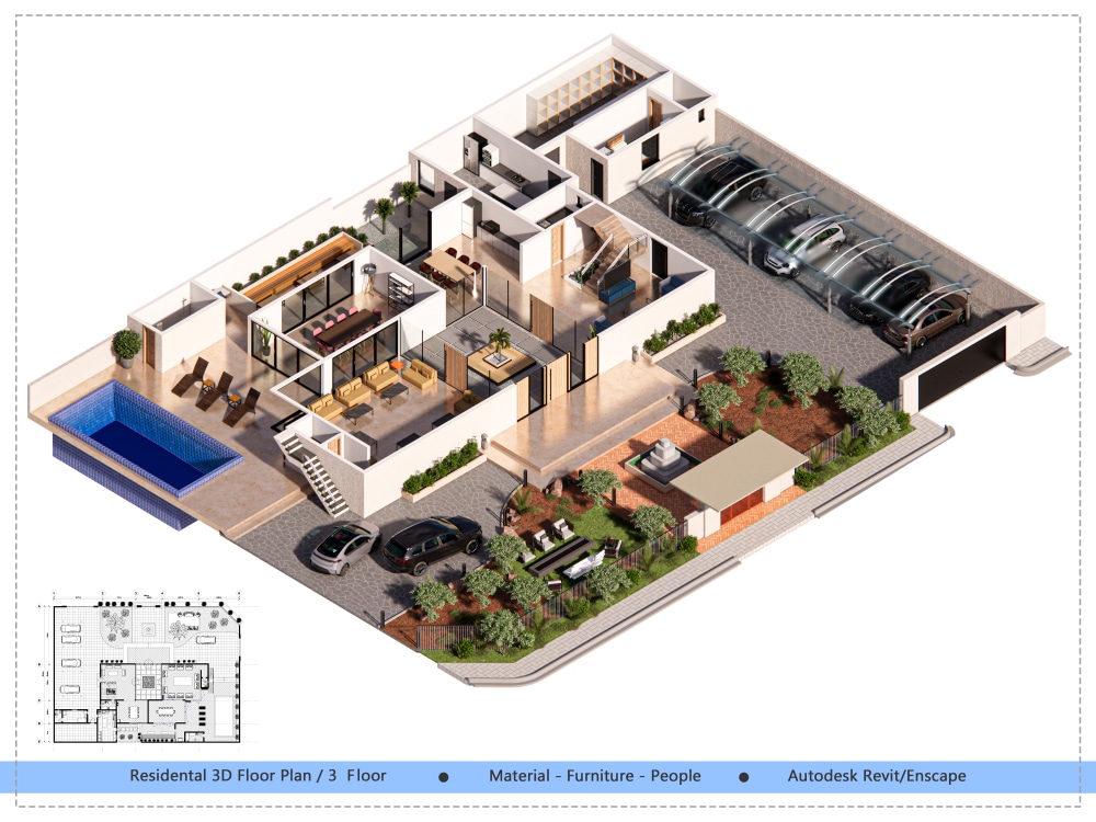 A stunning conversion of a 2D plan into a 3D floor plan | Upwork