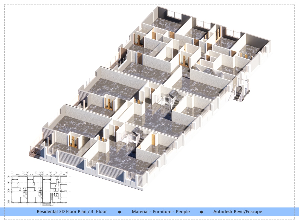A stunning conversion of a 2D plan into a 3D floor plan | Upwork