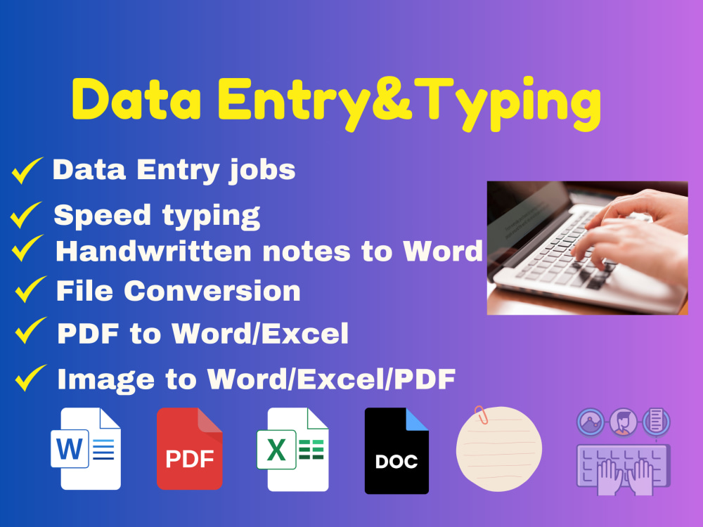 Data entry, manual typing, converting PDF to Word and Excel | Upwork