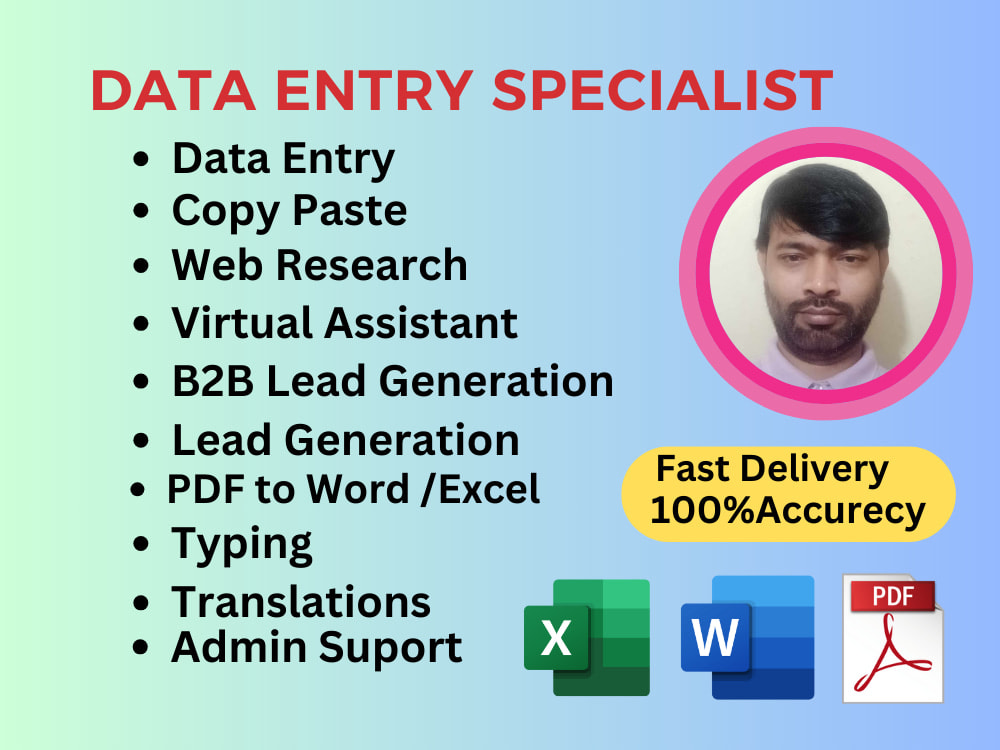 Data entry , Copy paste, Web research, Excel data entry, PDF to W ...