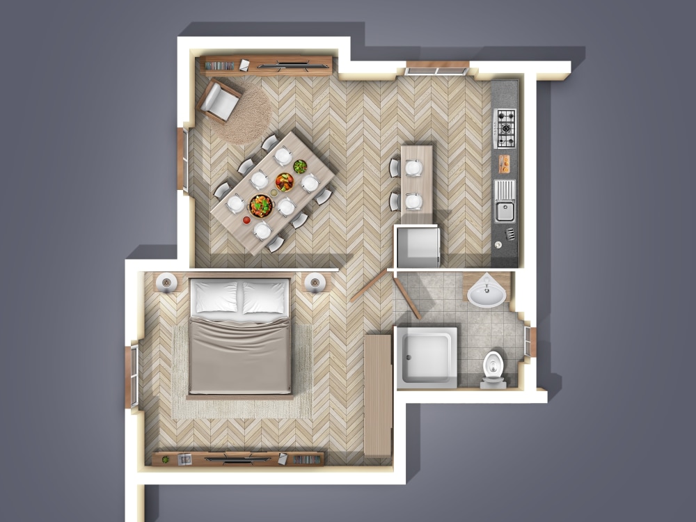 Realistic 3D Floor Plan furnished | Upwork