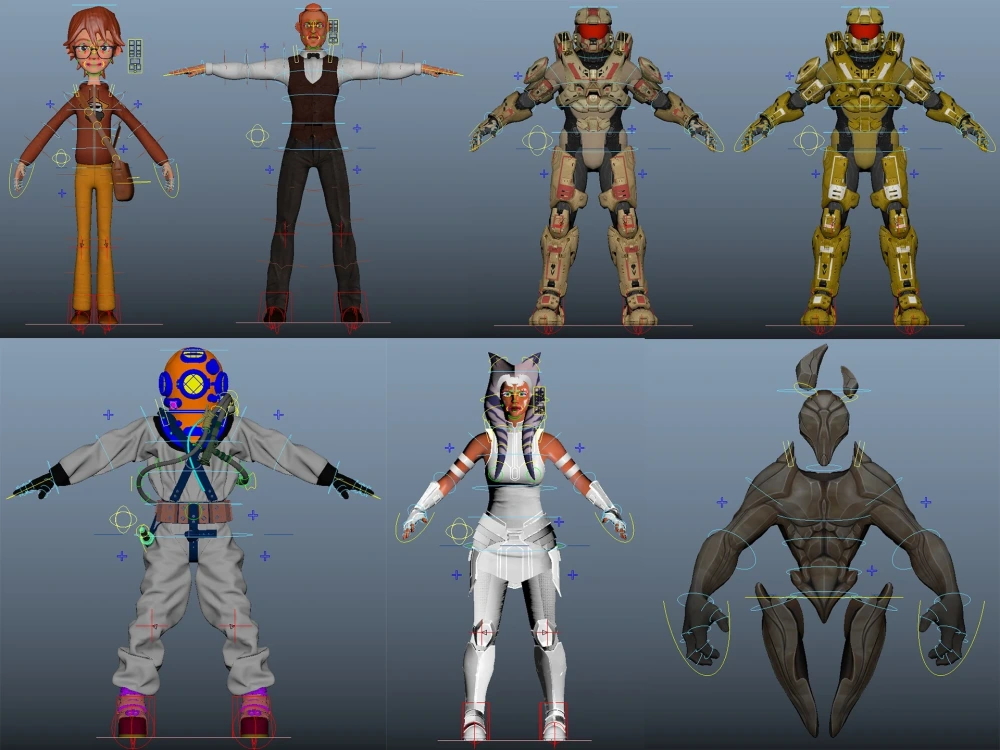 3D character rig in Maya for Unreal, Unity, Games, Animation or Mocap ...