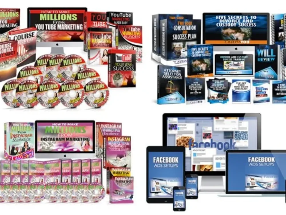 Professional online course cover with flat screen, box, ebook bundle ...