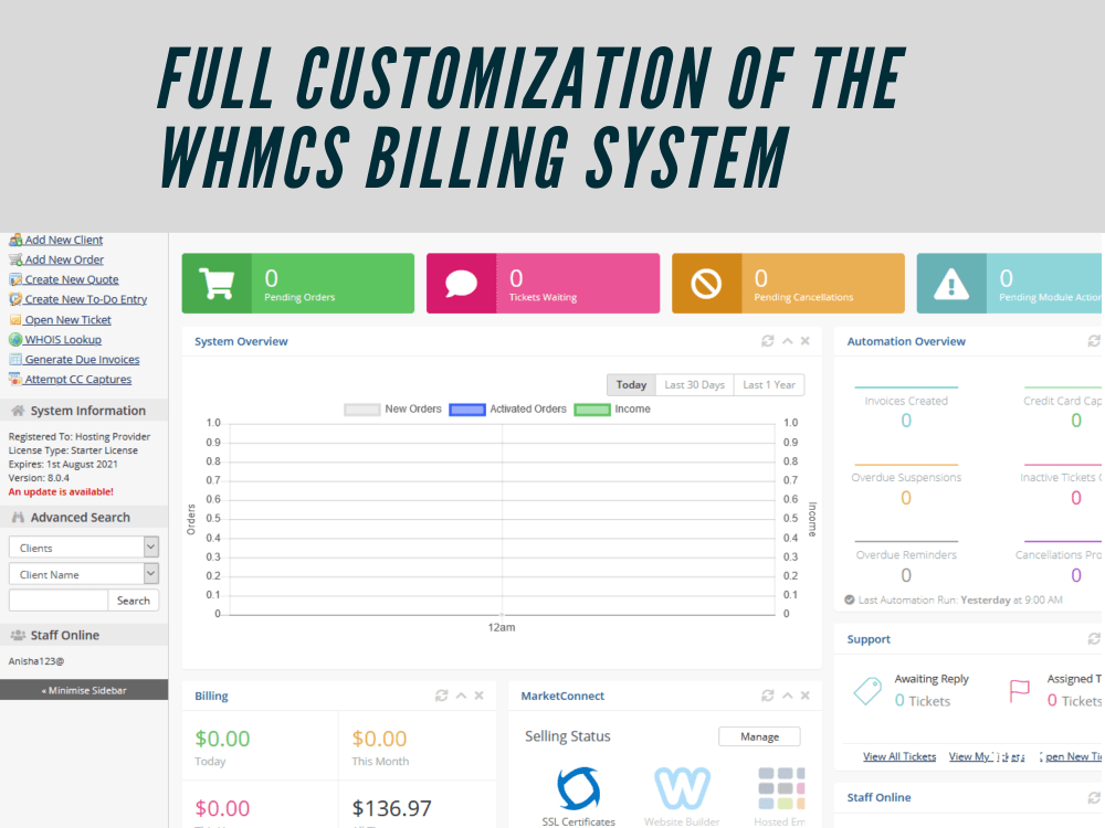 Full customization of the WHMCS Billing System. | Upwork