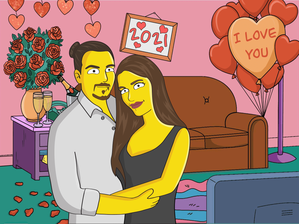 A digital cartoon portrait into simpsons style like a yellow character ...
