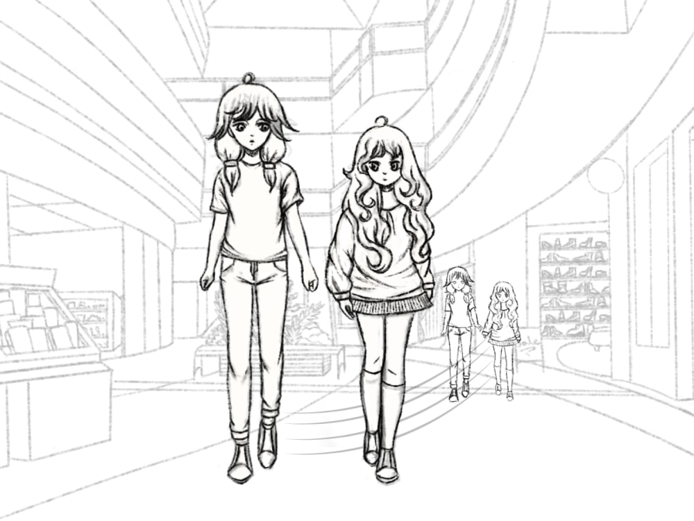 Quick sketch (character design, pose, storyboard) based on the ...