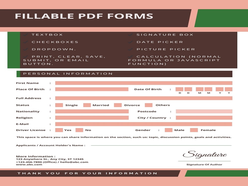 Fillable PDF Forms, Dynamic, Interactive PDF, Designing, Branding ...