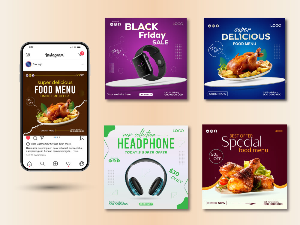 A unique eye-catching facebook instagram poster and social media Ads ...