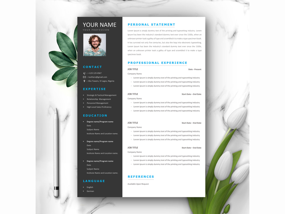 Make, custom, modern, unique resume format template design with word ...