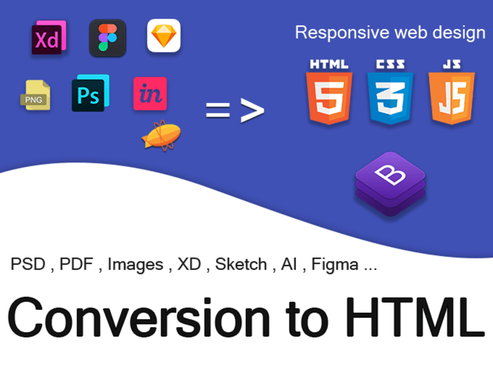 Converted PSD, XD, sketch etc... to responsive HTML CSS Bootstrap webpage | Upwork