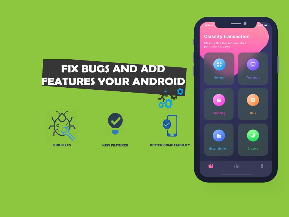 Android bugs fixes reskin redesign upgrades for your android studio app | Upwork
