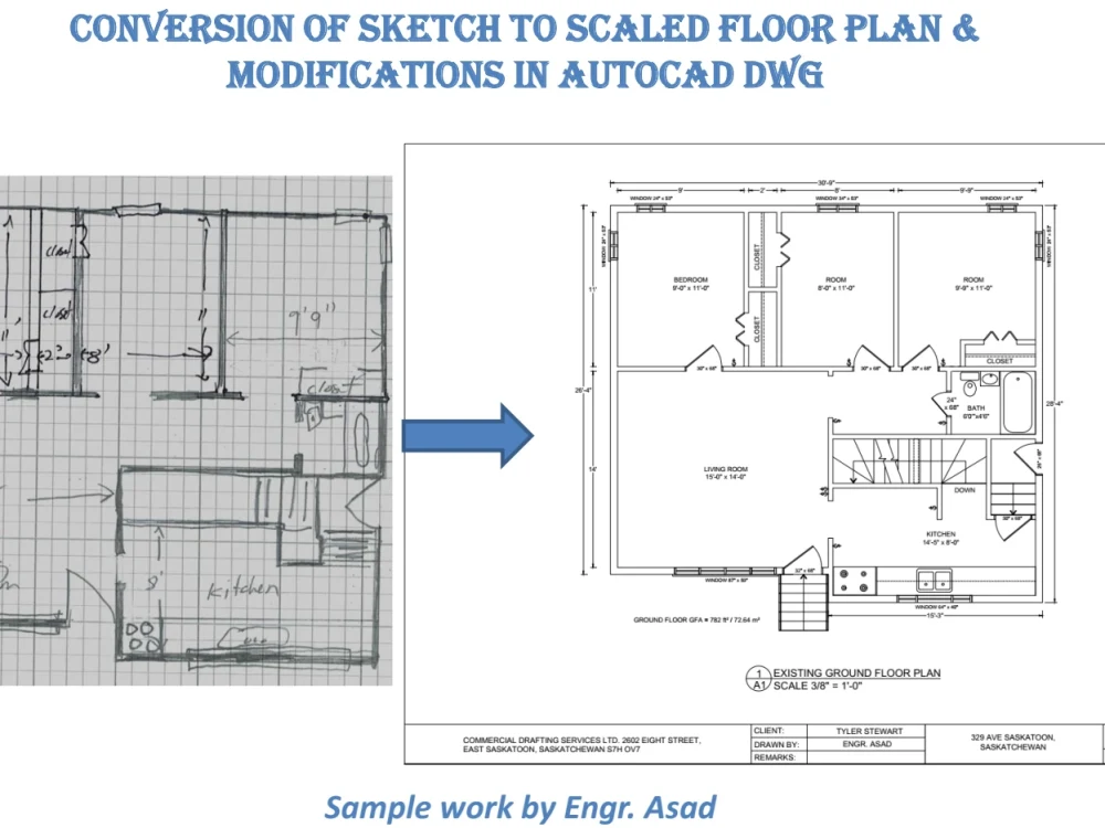 Pdf/image or scanned sketch into Autocad drawing. | Upwork