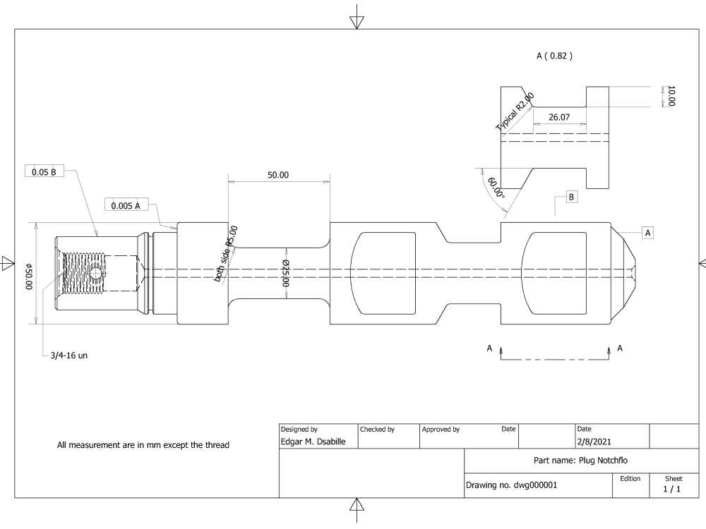 A technical drawing base on your sketches with proper GD&T ...