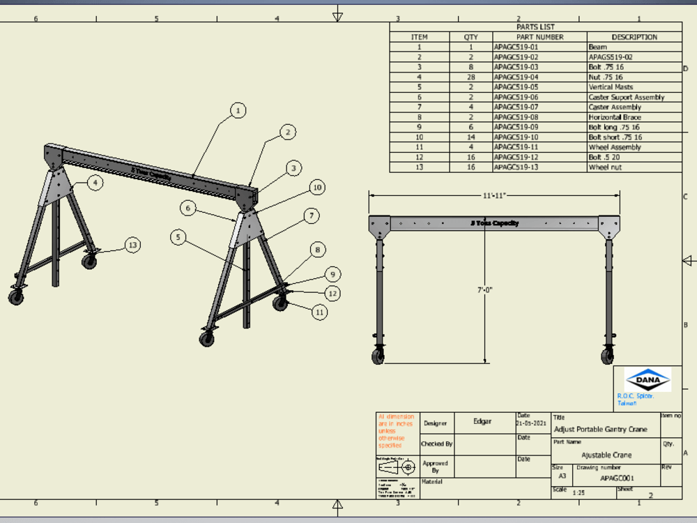 A technical drawing base on your sketches with proper GD&T ...