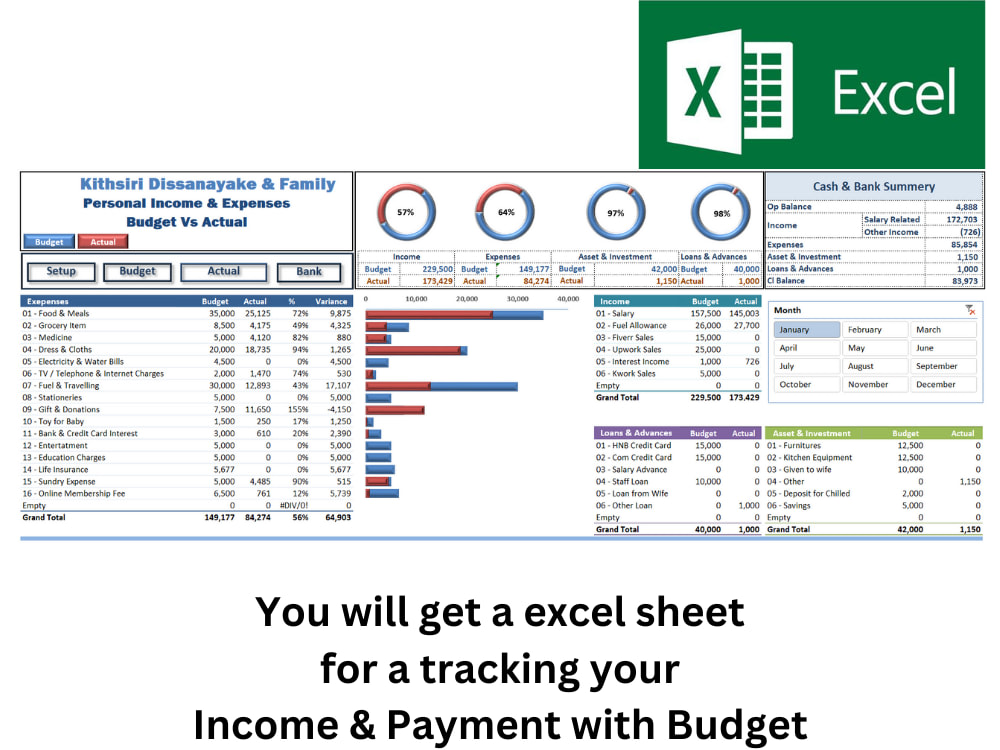 A excel sheet for a tracking your Income & Payment with Budget | Upwork