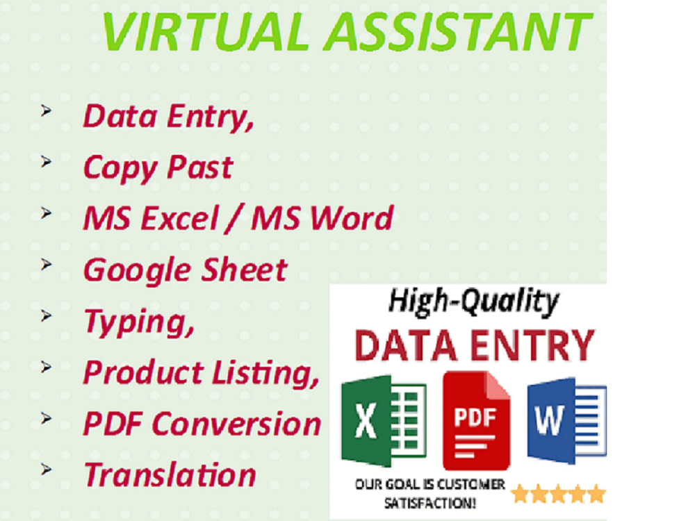 Data Entry, Typing, Virtual Assistant, Copy & Paste, Translator service ...