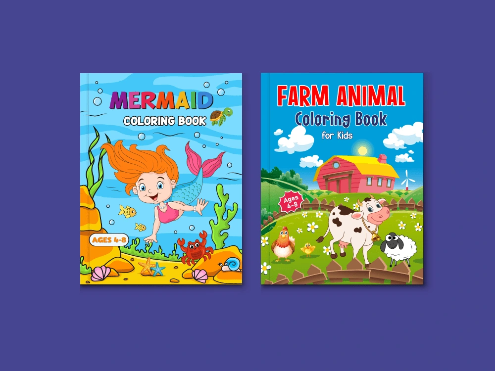 Children coloring book cover with kids activity book interior for kdp ...