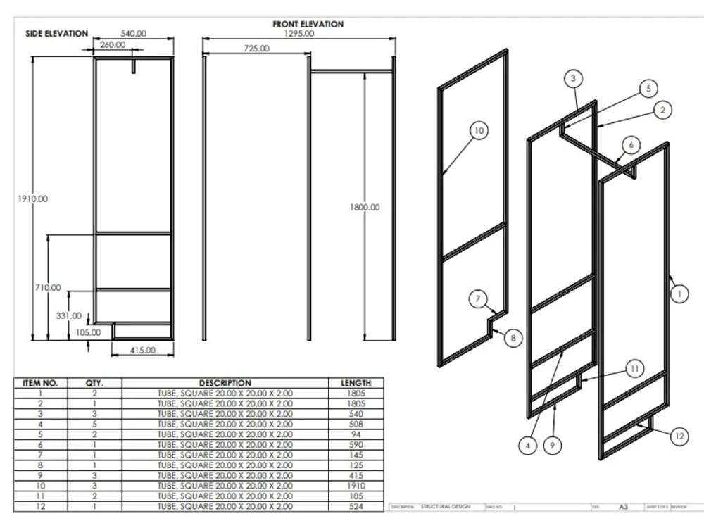 A well detailed 2D Mechanical Drawing for sheet metal, and weldments ...