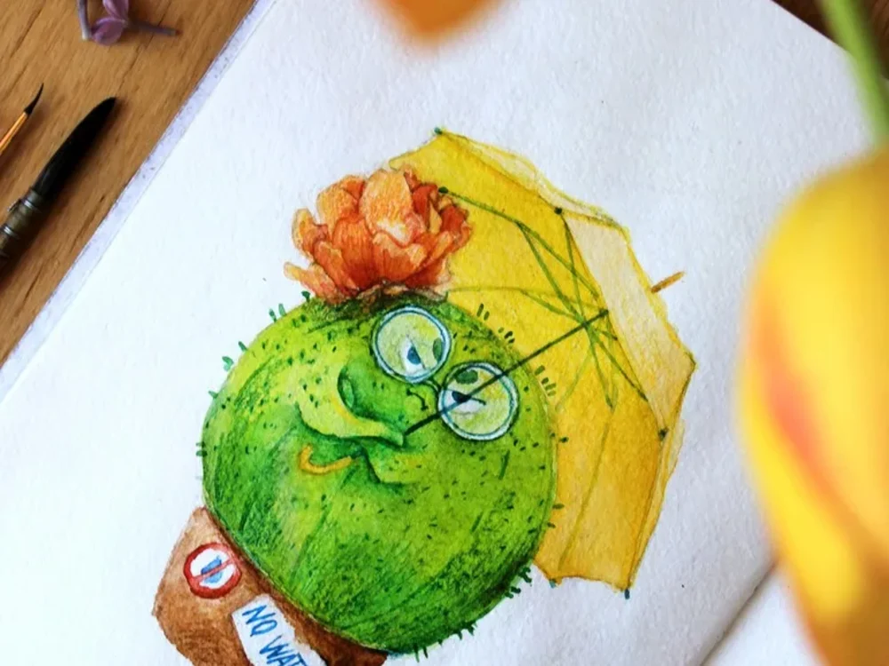 A hand-drawn postcard (greeting-card) in watercolor or\and colored ...