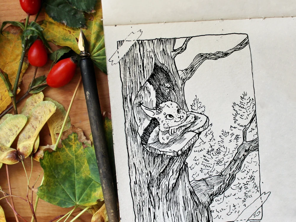 A unique hand-drawn black&white linework coloring page | Upwork