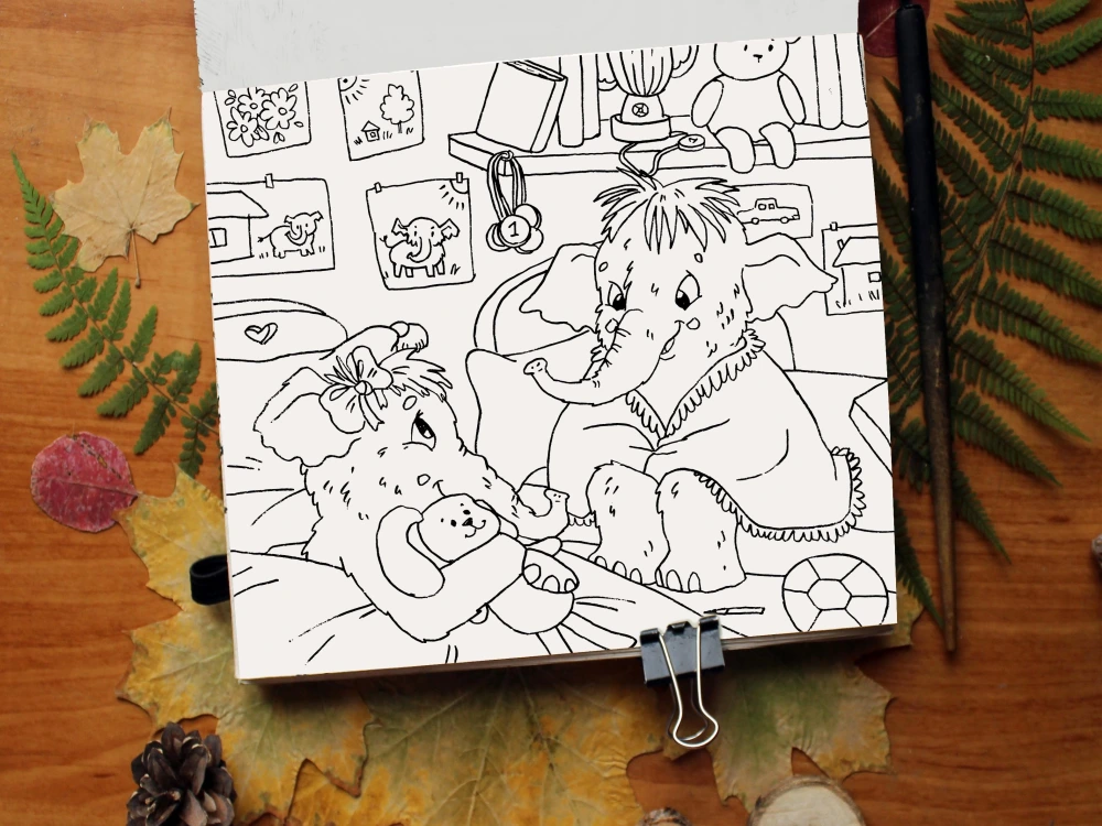 A unique hand-drawn black&white linework coloring page | Upwork