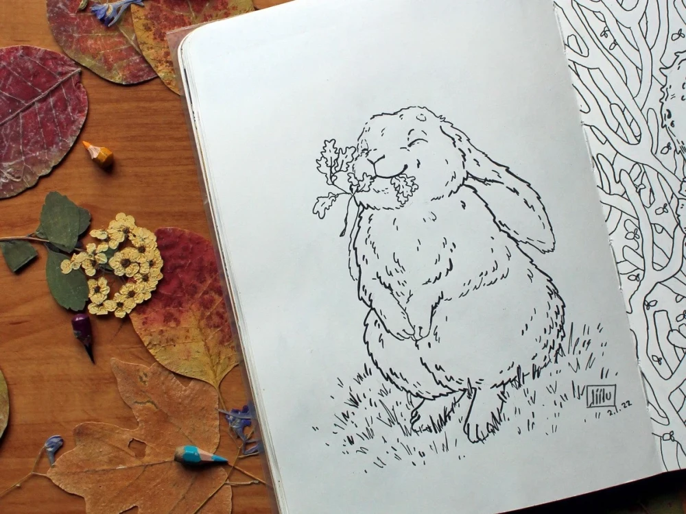 A unique hand-drawn black&white linework coloring page | Upwork