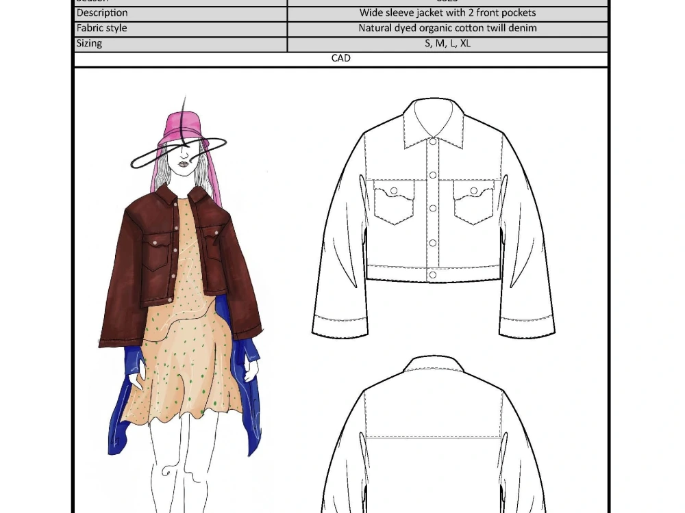 A fashion garment tech pack with annotations and measurements | Upwork