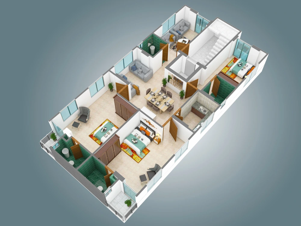 A realistic 3D floor plan rendering | Upwork