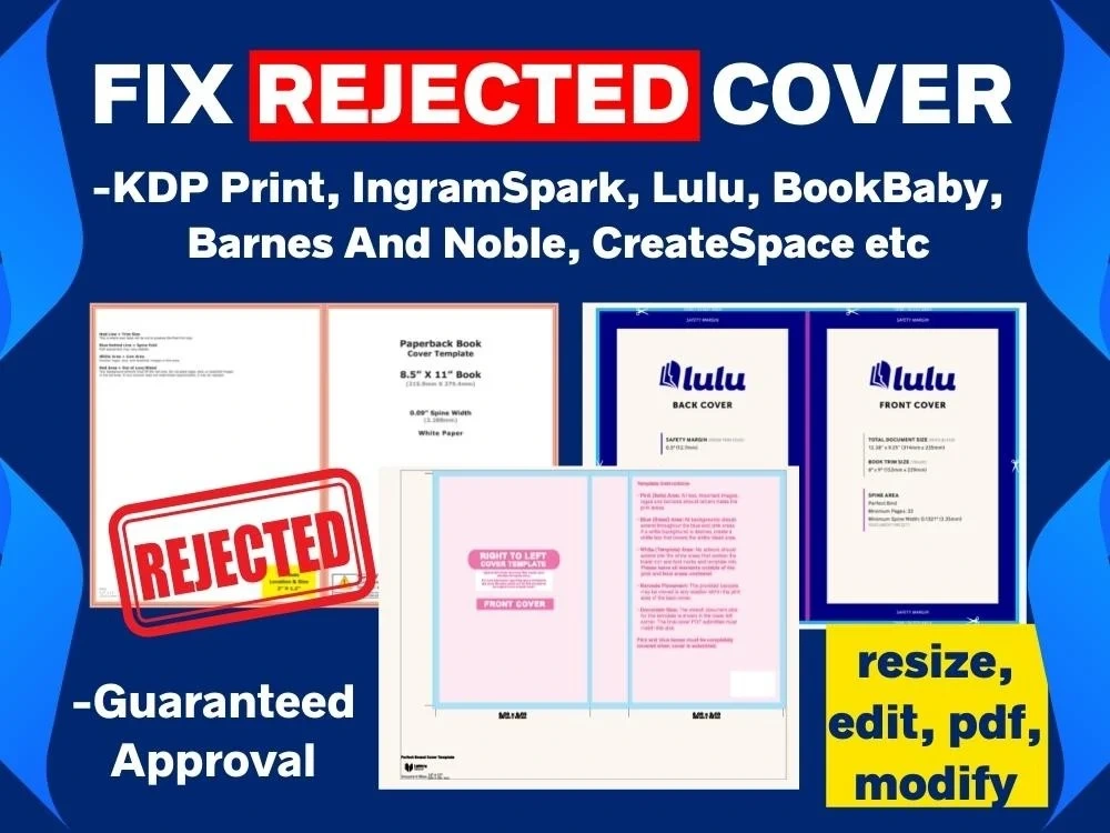 Fix rejected book covers for Amazon KDP, Lulu, Ingramspark | Upwork