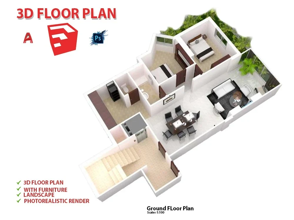 A photorealistic 3d floor plan of your house | Upwork