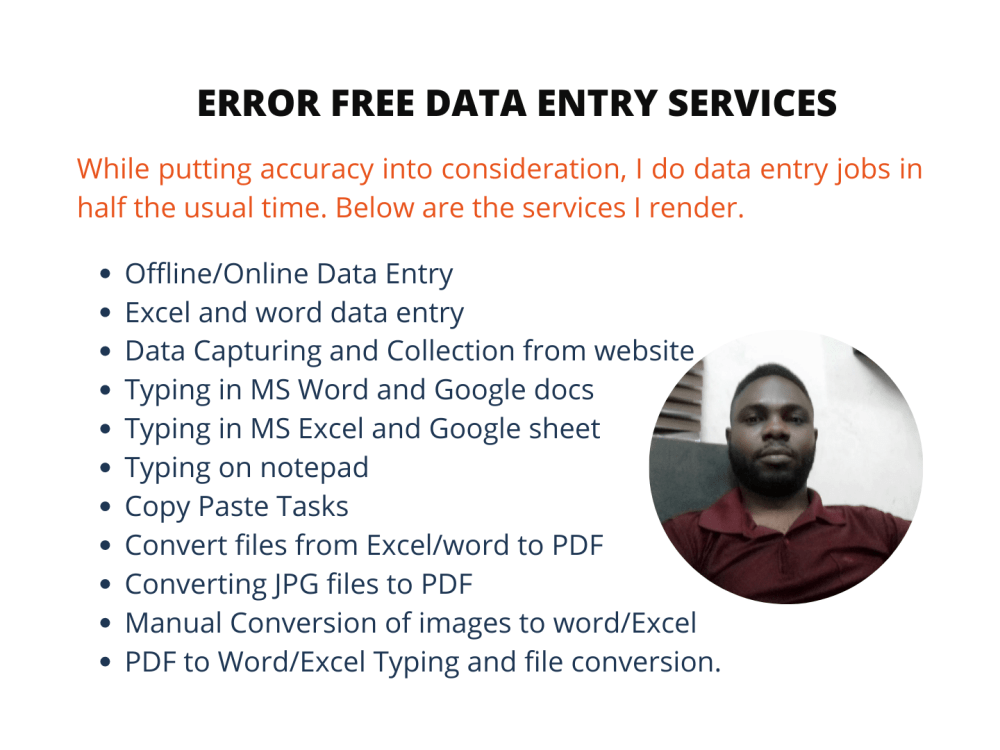 An error-free data entry, manual typing, PDF to Word and Excel conversion | Upwork