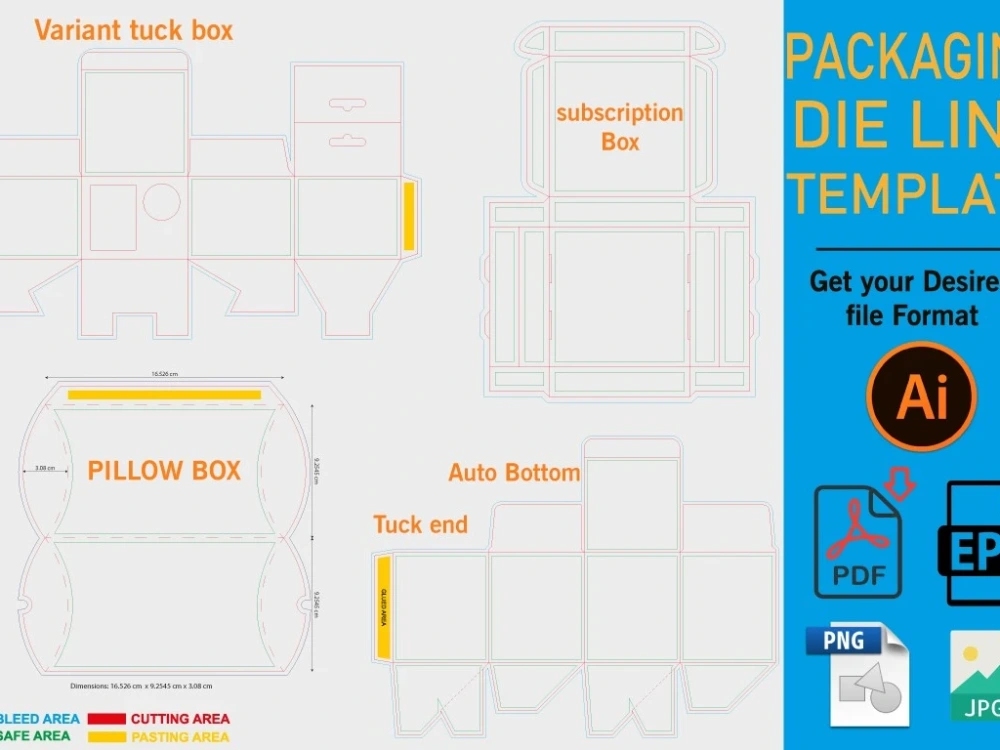 Dieline,die cut line for custom box packaging, product box,tag,sticker ...