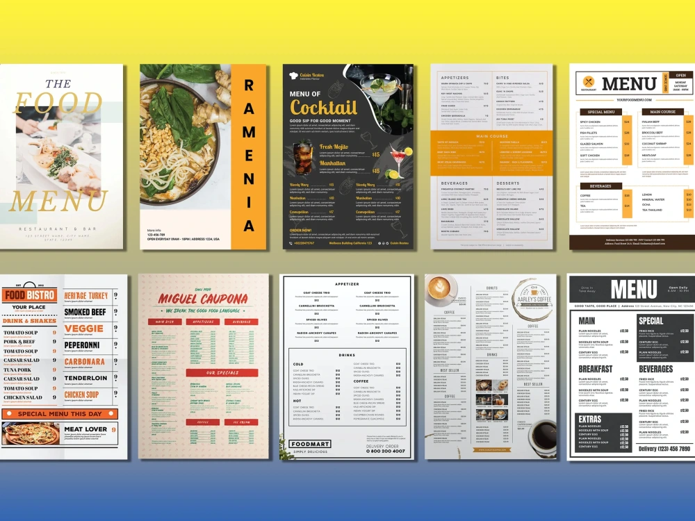 Modern static tv screen menu, digital menu, or menu board for ...