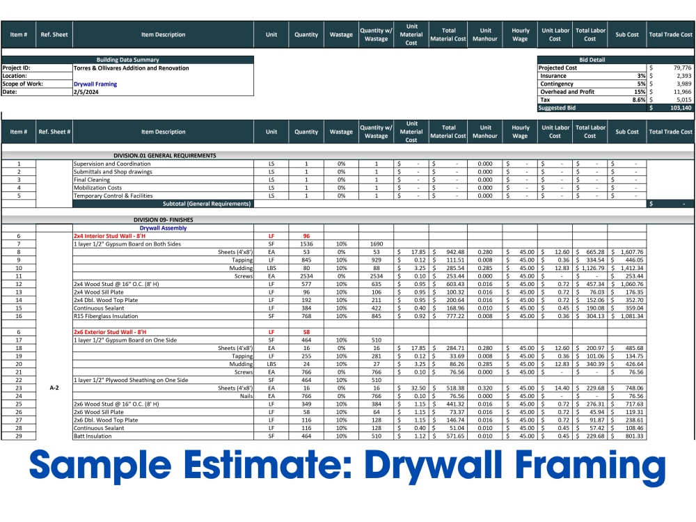 Drywall Framing Estimate & Take-off for Commercial & Residential Buildings | Upwork