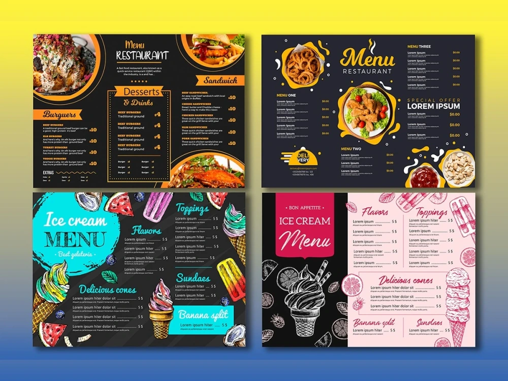 Fun restaurant food menu design, menu card, menu board, digital menu ...