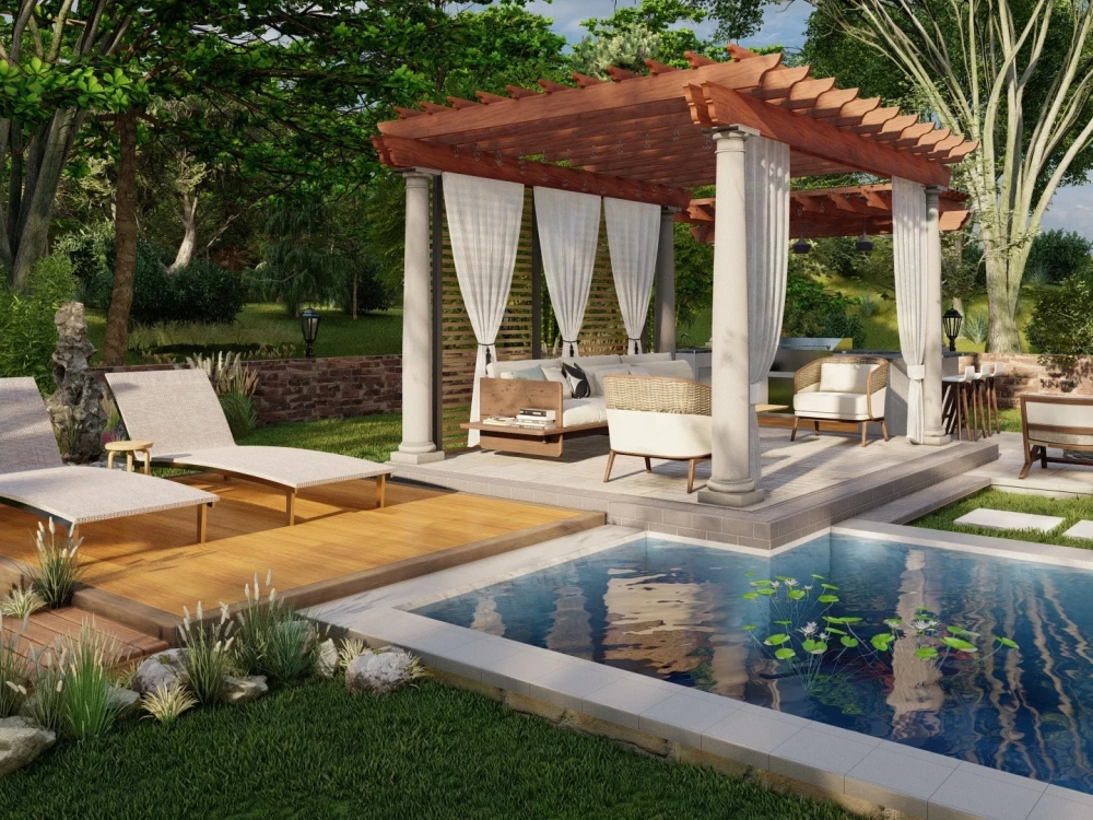 3d pool patio pergola gazebo cabana carport outdoor living BBQ bar ...