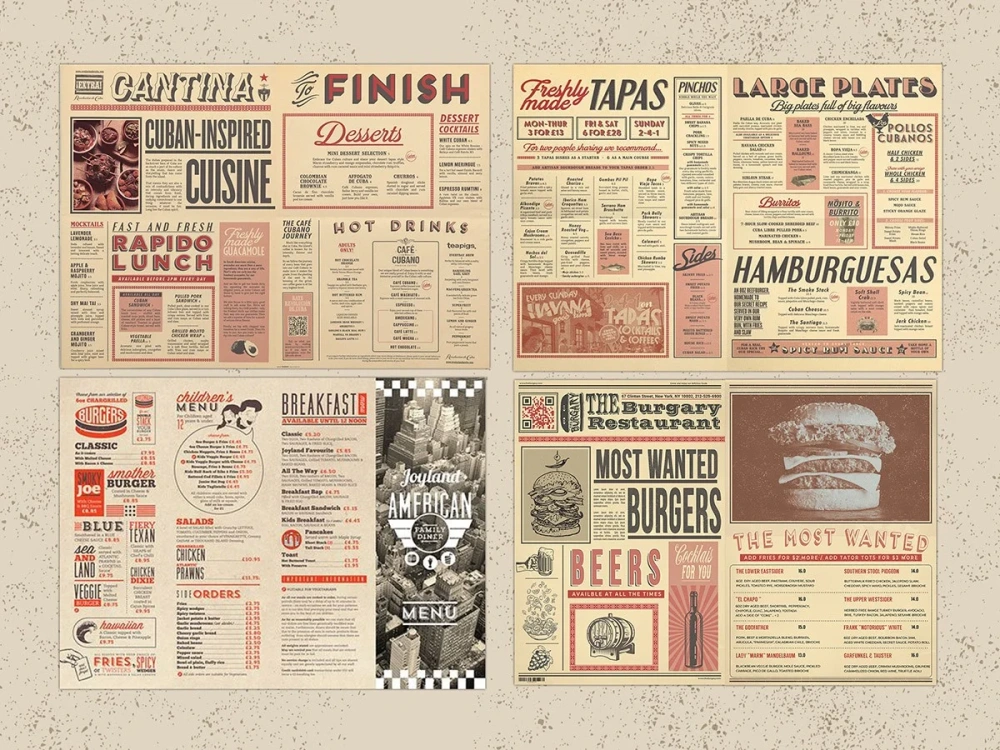 Vintage retro old newspaper style restaurant menu design or craftpaper ...