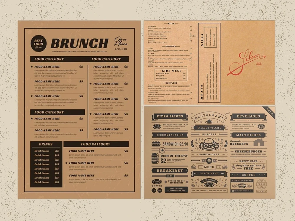 Vintage retro old newspaper style restaurant menu design or craftpaper ...