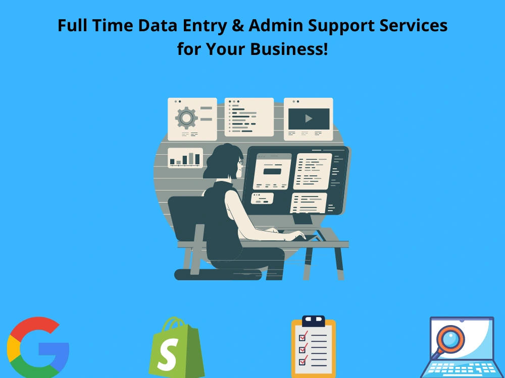 10-12 hours data entry & admin support work a day for your business ...