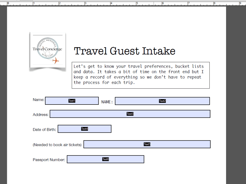 A fillable PDF with fillable text boxes, check boxes and other elements ...