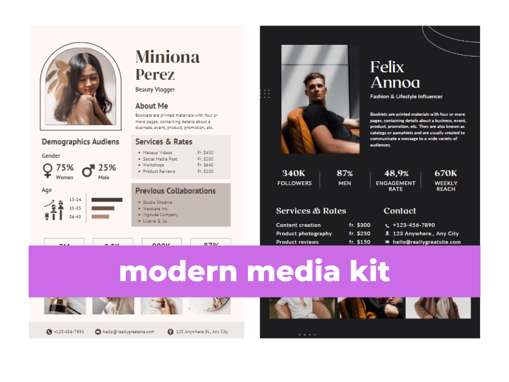 Modern media kit for creators and influencers | Upwork