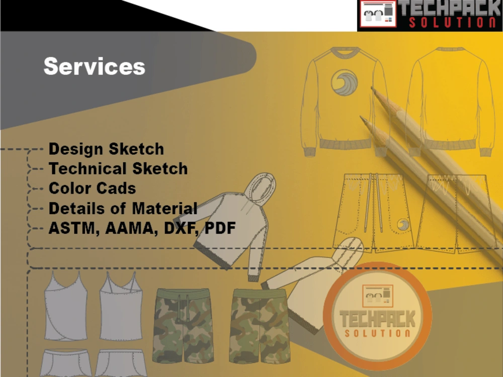 Fashion and technical flat sketches with color cad for your tech pack ...
