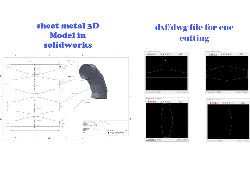 One sheet metal design and a 2d dxf file for cnc cutting | Upwork