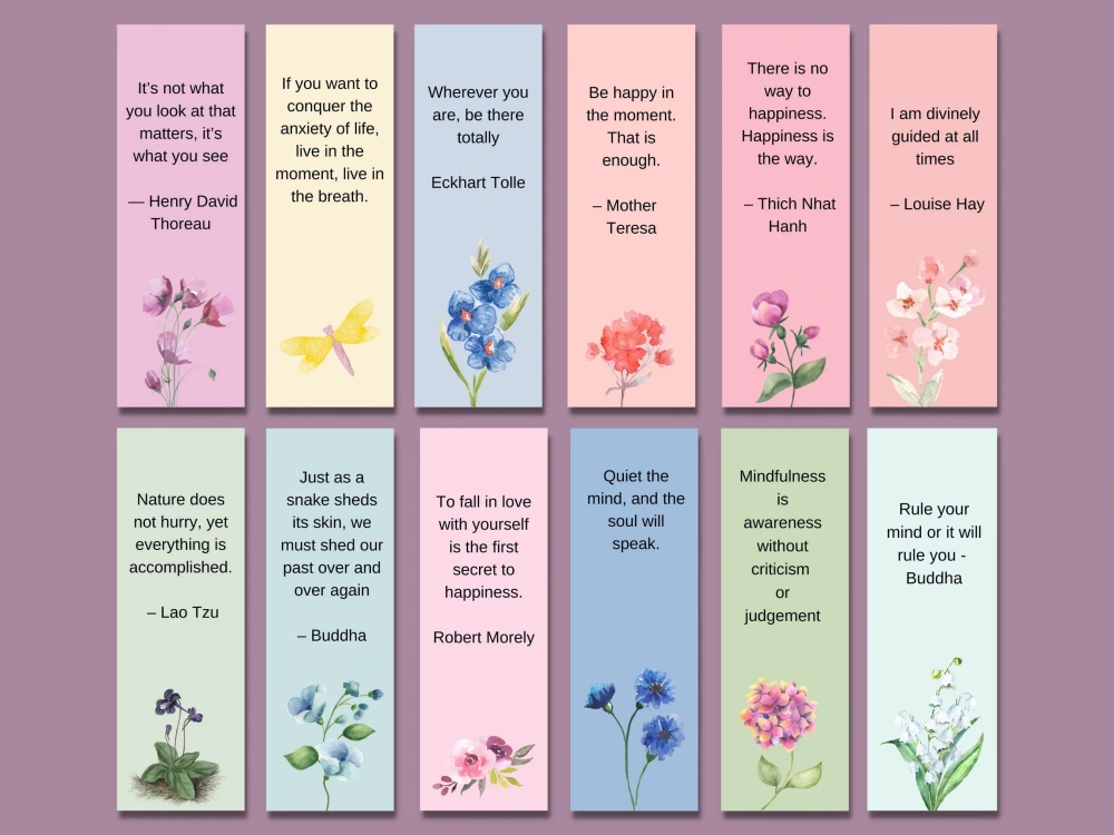 Mindfulness Quotes Printable Bookmarks | Upwork