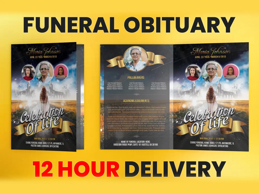 Custom funeral program obituary magazine style flyer brochure design ...