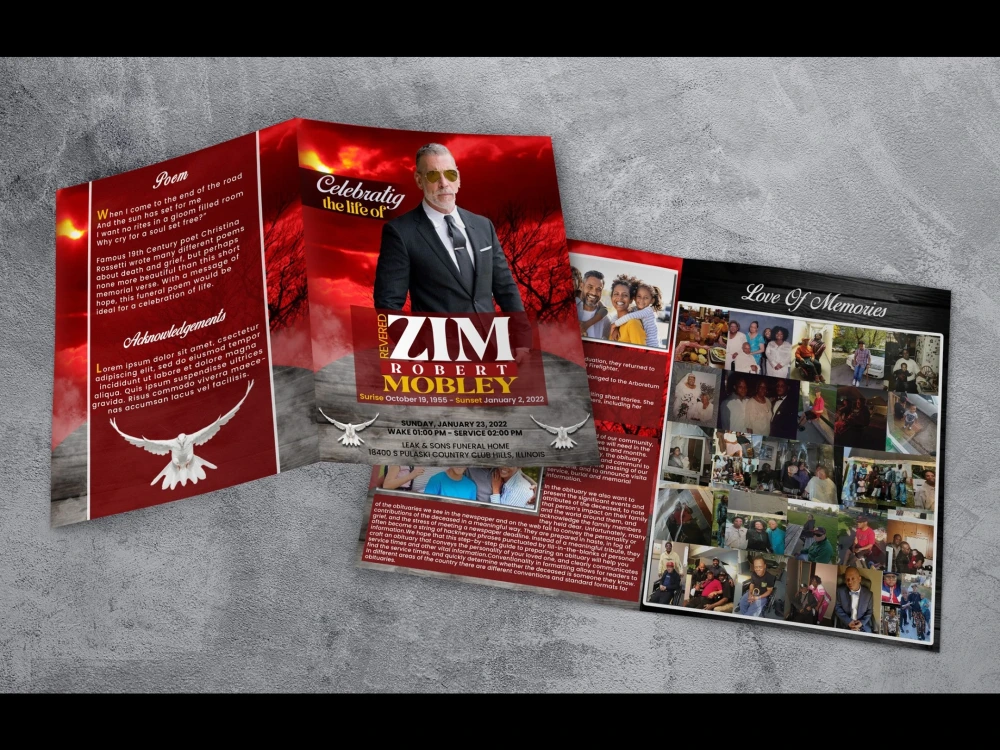 Custom funeral program obituary magazine style flyer brochure design ...