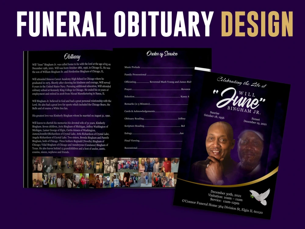 Custom funeral program obituary magazine style flyer brochure design ...