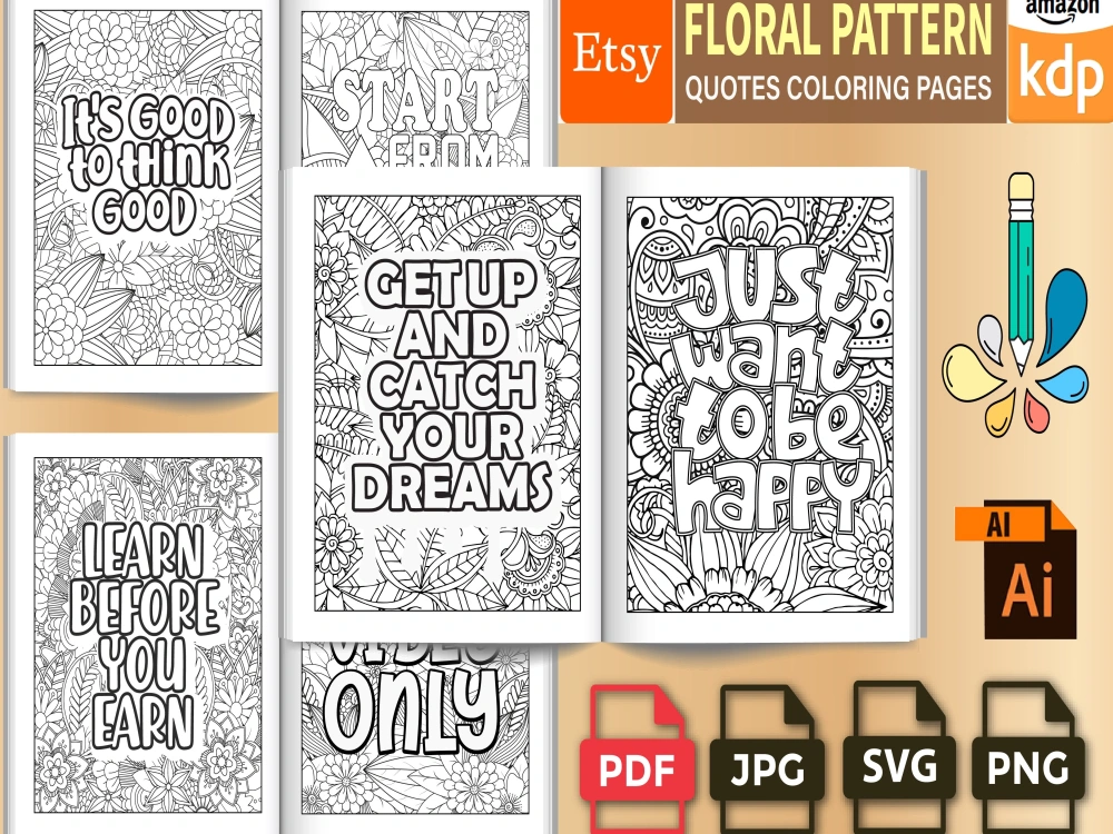 Flora pattern motivational inspirational quotes colouring book pages ...