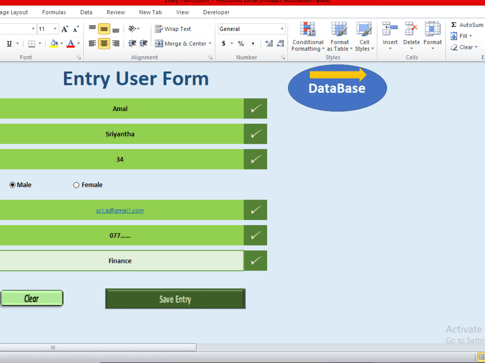 Excel automated entry form with database | Upwork