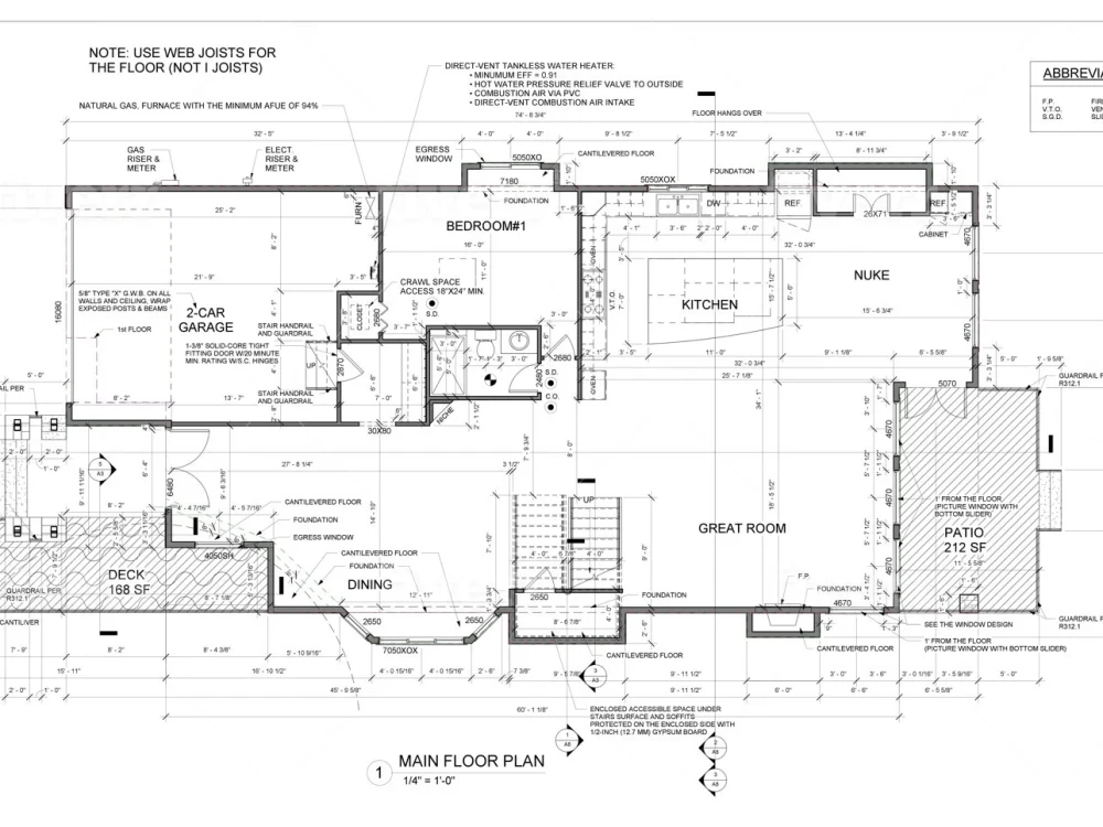 Detailed floor plan and full set architectural blueprint drawing for ...